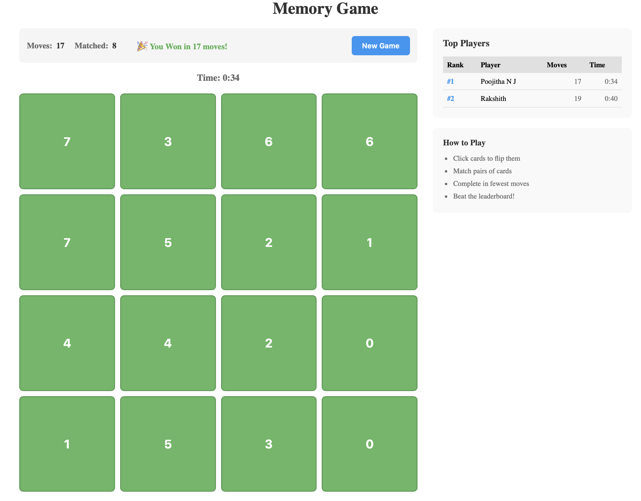 A Simple Memory Game — A Fun Project to Learn Frontend Logic - Rakshith Reads